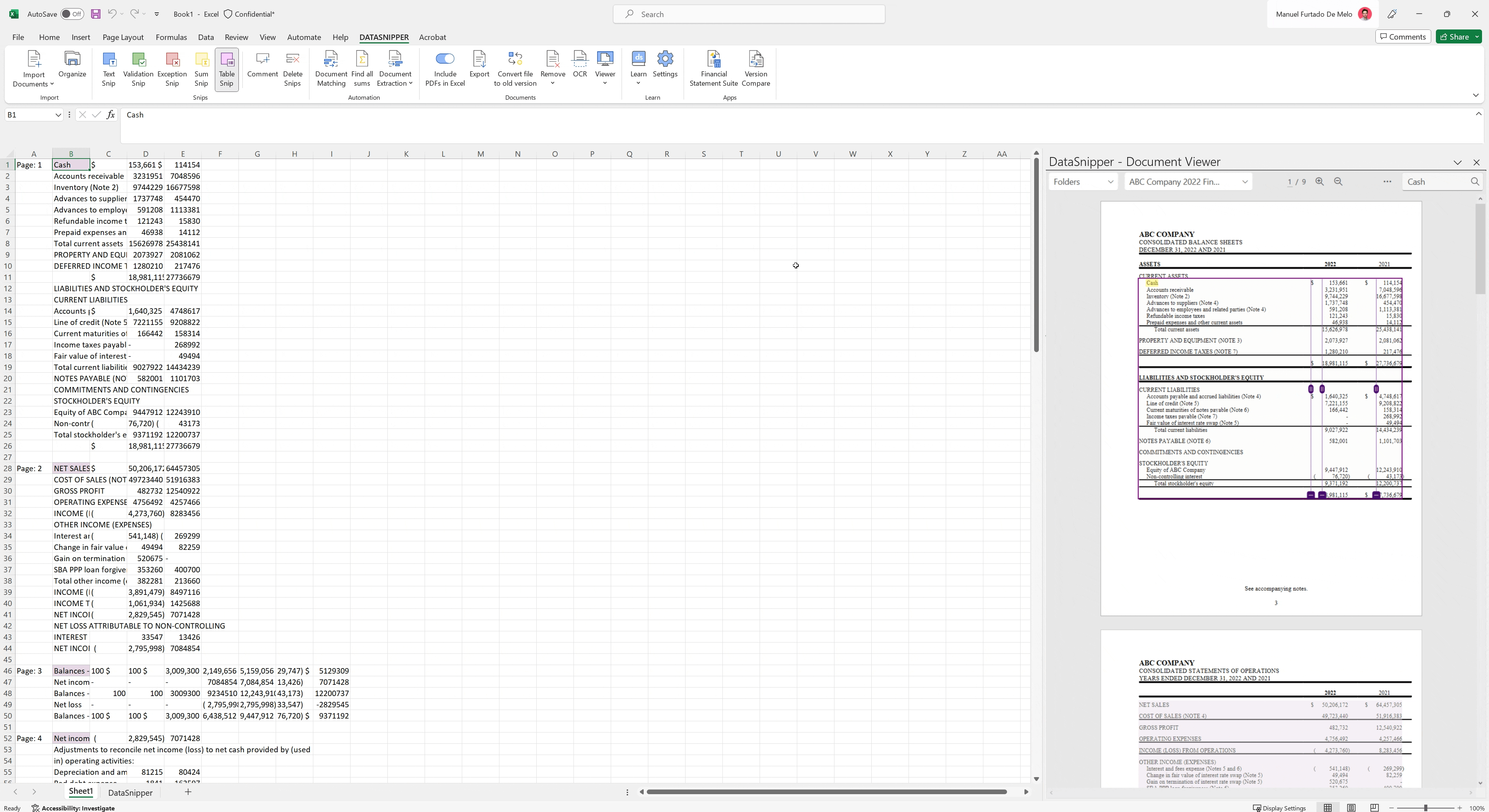 How to extract tabular data from a document with the Table Snip